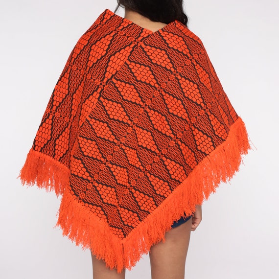 Embroidered Poncho 70s MEXICAN Poncho Neon Orange FRI… - Gem