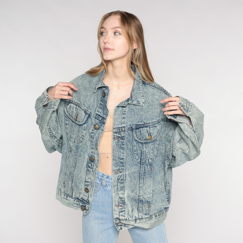 Acid Wash Jean Jacket 80s 90s Button up Denim Jacket Retro - Etsy