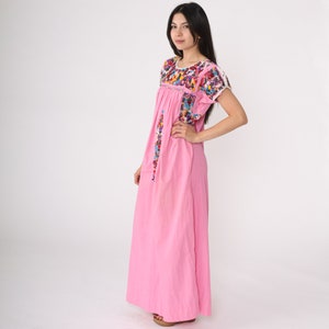 Oaxacan Maxi Dress 70s Pink Mexican Embroidered Dress Floral - Etsy