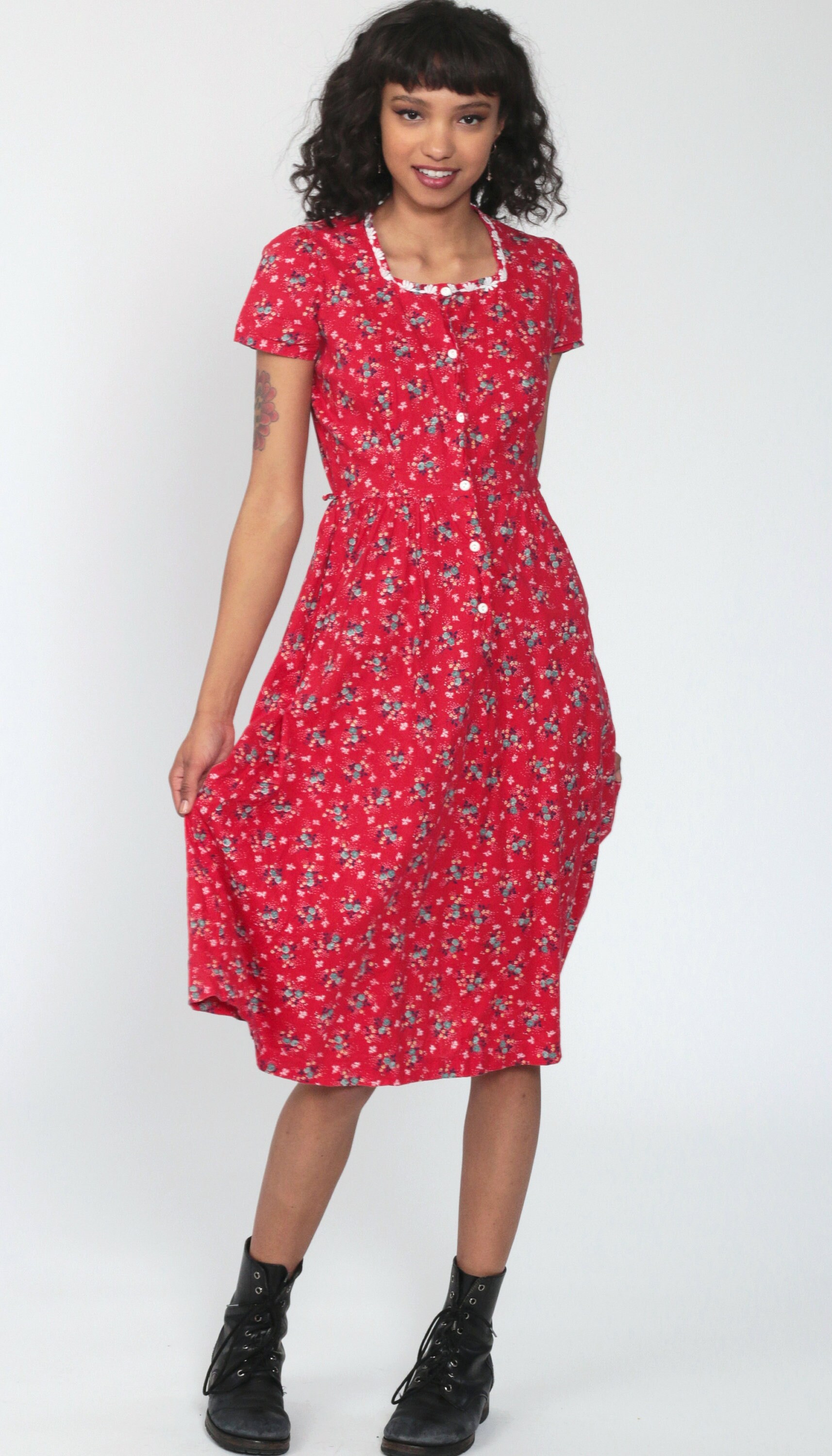 Vintage red button up dress - ferllc