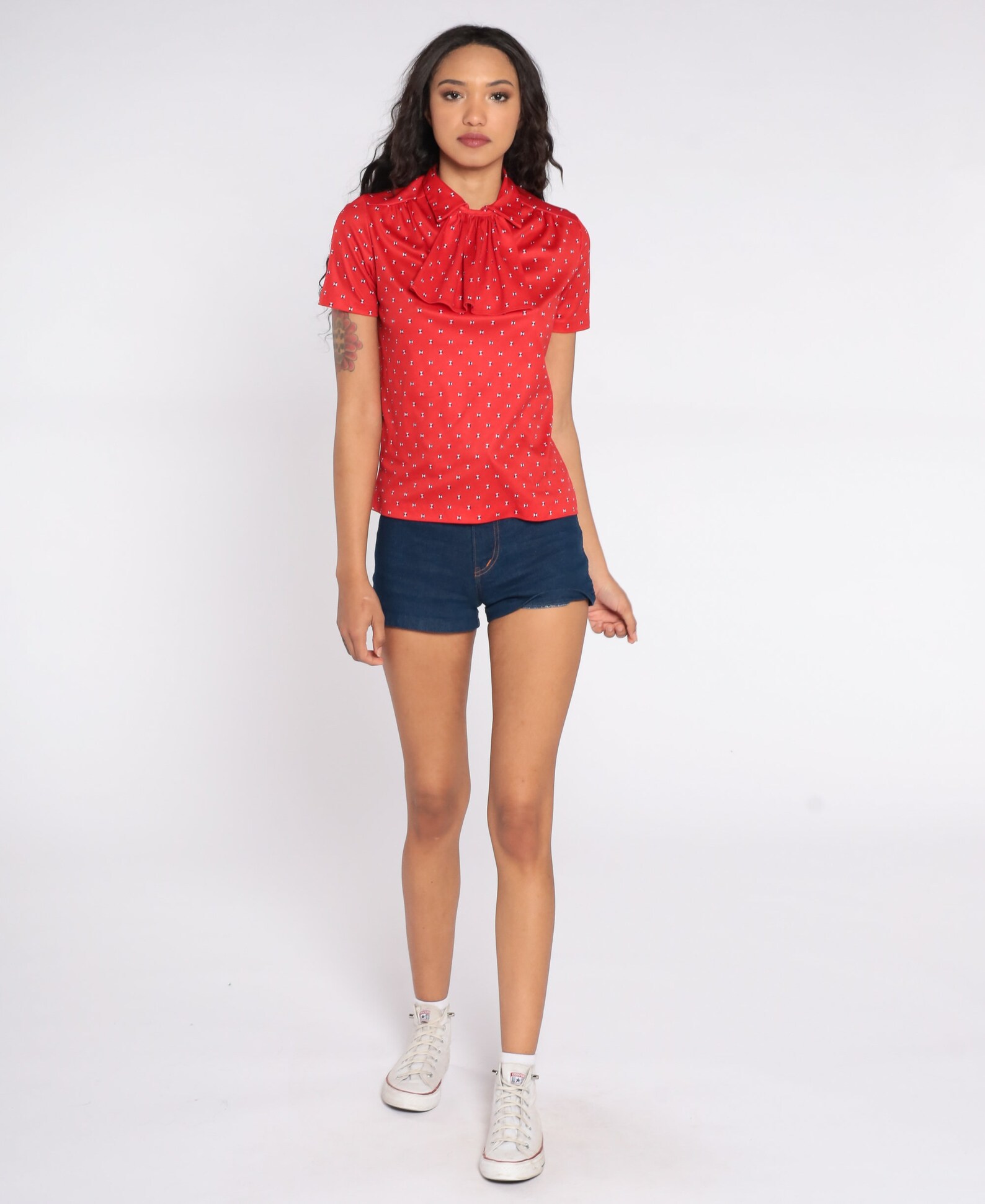 Red Ruffle Blouse 70s 80s Boho Top Ruffle Collar Shirt Square - Etsy