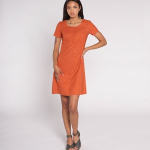 Burnt Orange Shift Dress 60s Mod Mini Dress Button up Retro Day Dress ...