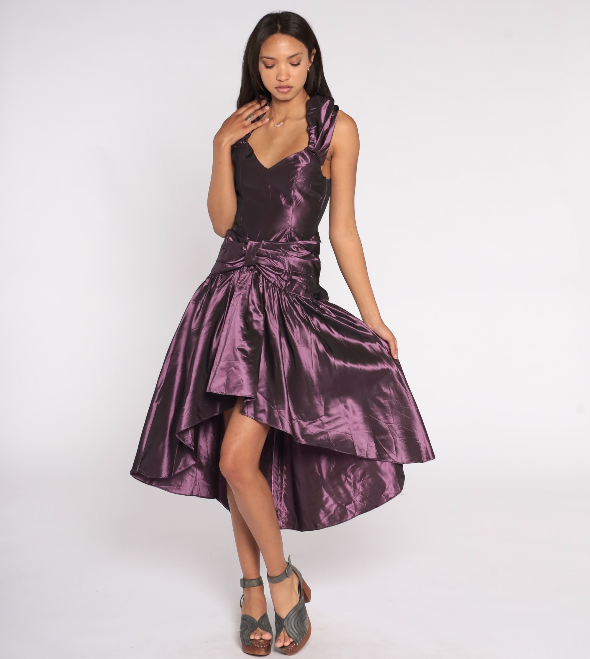 Purple Taffeta Dress 90s Party Dress High Low Full Skirt Prom - Etsy