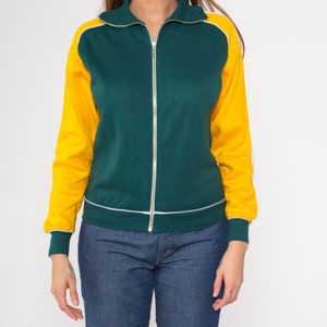 70s Track Jacket Green Yellow Color Block Jacket Zip up Raglan Sleeve ...