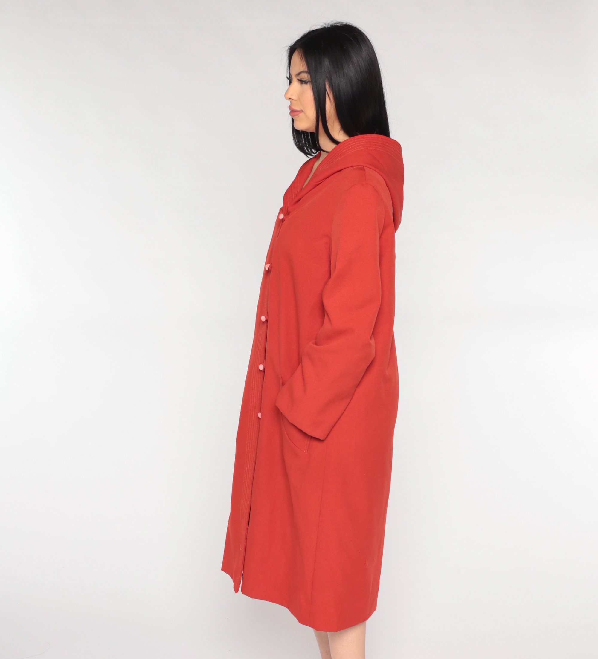 70s Hooded Jacket 70s Long Rust Red Jacket Toggle Button 70s Hooded Jacket 70s Long Rust Red Jacket Toggle Button
