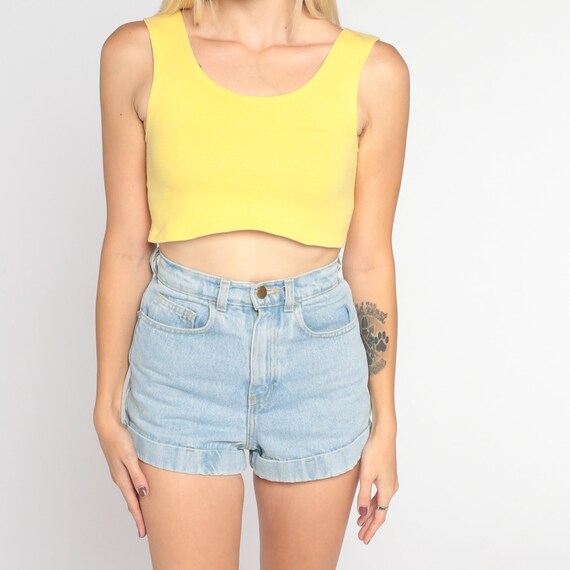 Yellow Crop Top 90s Ribbed Tank Top Retro Sleeveless … - Gem