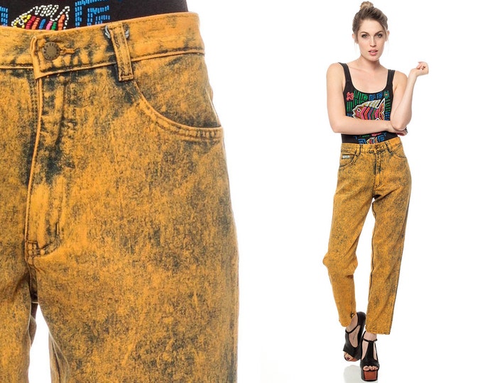 High Waisted Jeans Skinny ACID WASH Pants Mustard Yellow 80s - Etsy