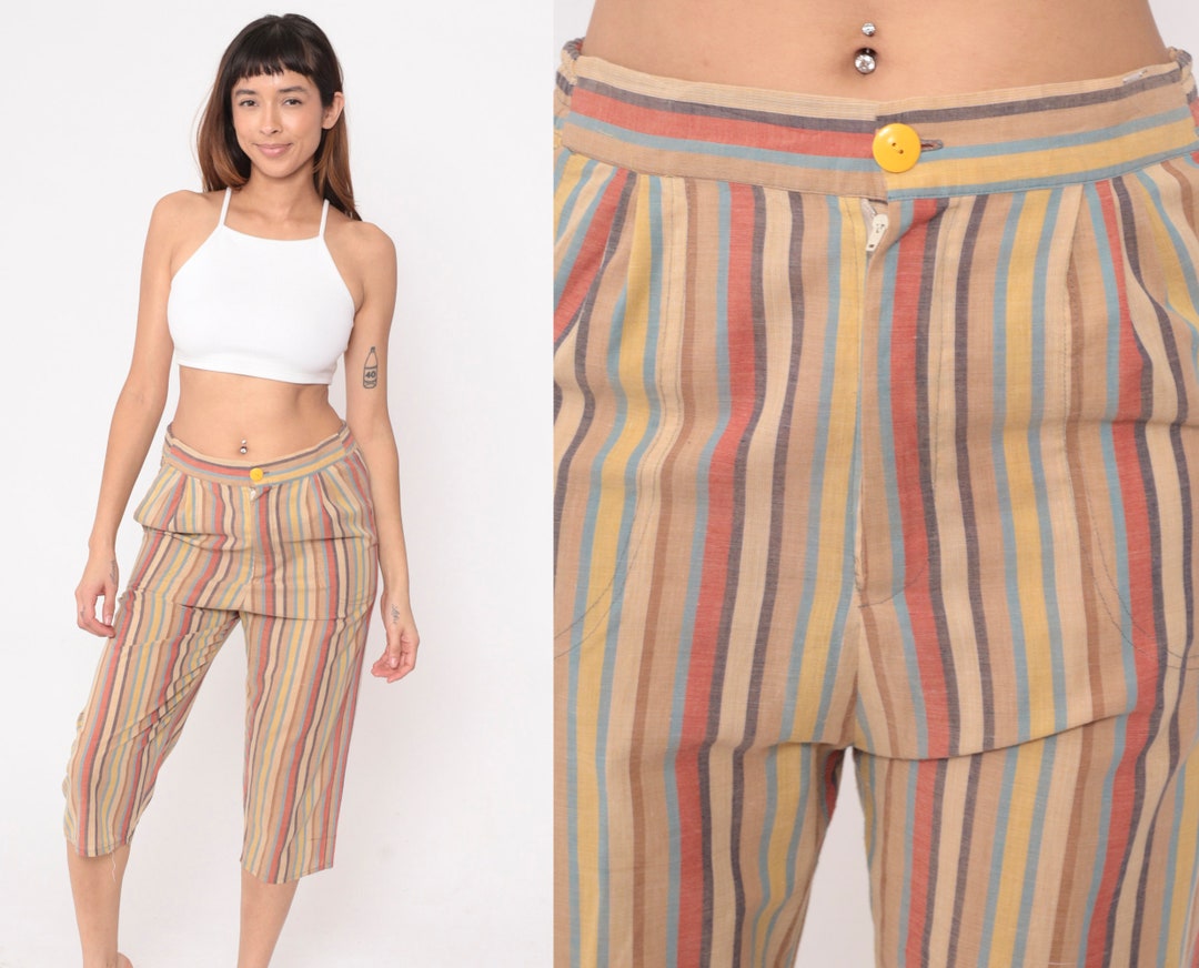 70s Striped Capri Pants Cropped Pants High Waisted Pants Retro Hippie ...