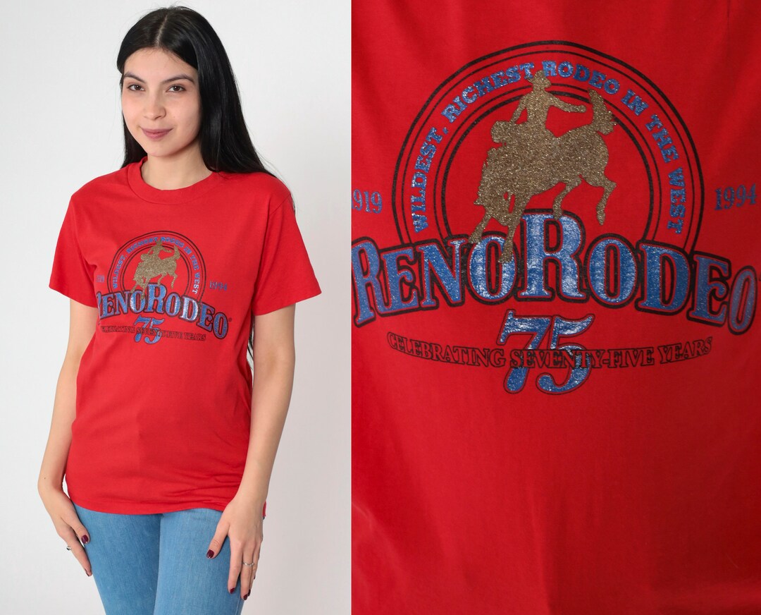 1994 Reno Rodeo Shirt 90s Glitter T-shirt Sparkly Cowboy Graphic Tee ...