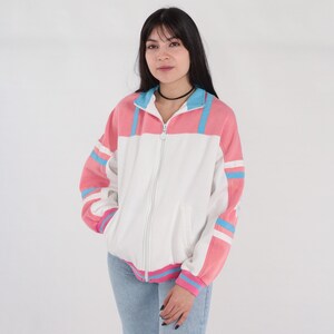 Adidas Track Jacket 90s Zip up Sweatshirt White Pink Blue Striped Color Block Warmup Retro ...