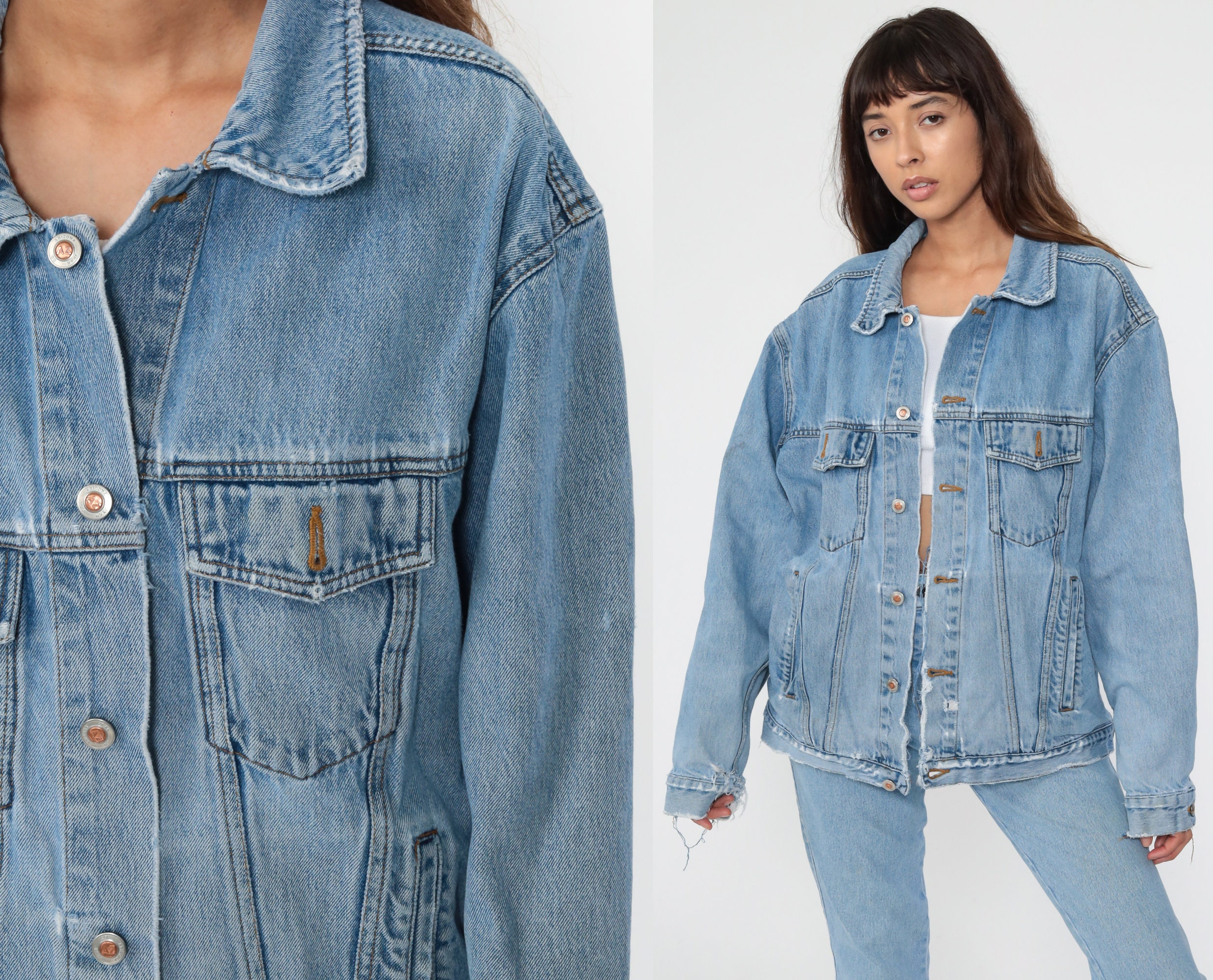 Blue Jean Jacket 90s Denim Jacket Distressed Trucker Jeans | Etsy
