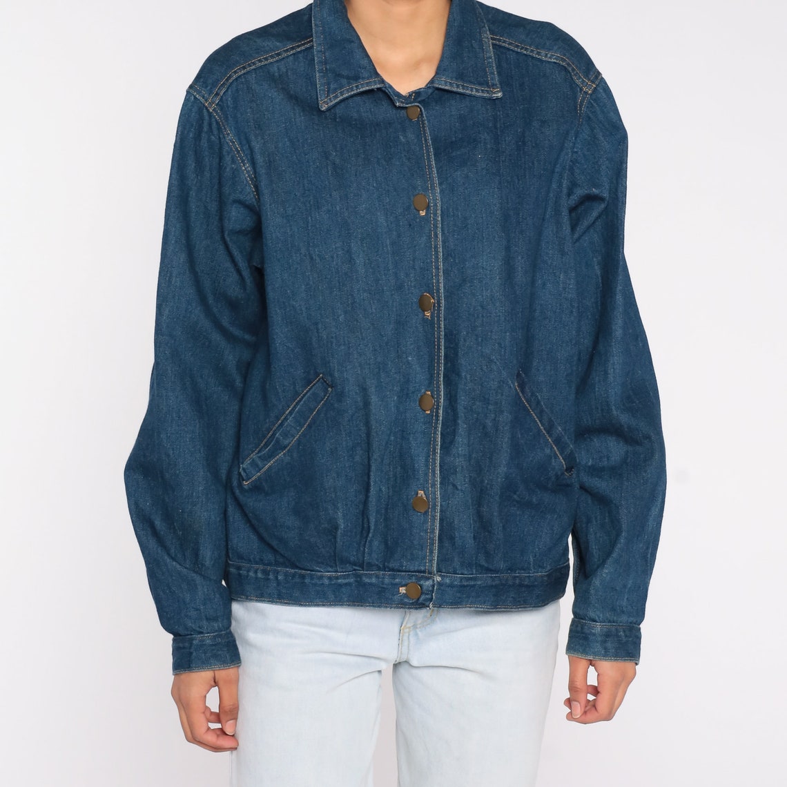 Dark Denim Jacket 80s Blue Jean Jacket Button up Trucker Coat - Etsy