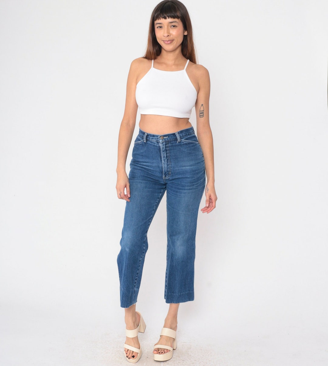 Cropped Bootcut Jeans 80s Foxtails Ankle Jeans High Waisted Rise Retro ...