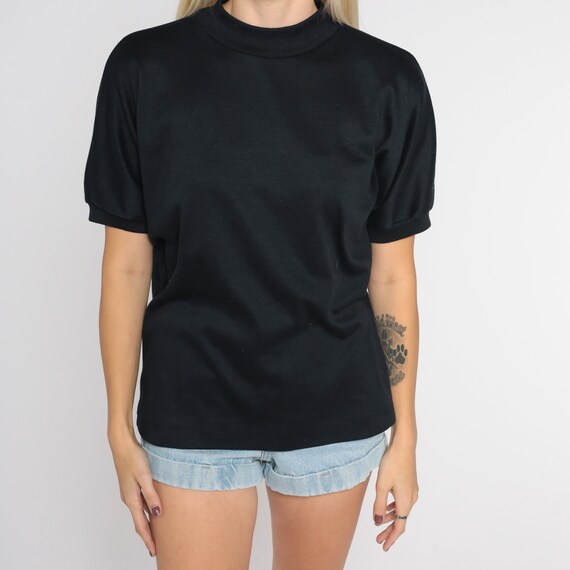 Plain Black Top 90s Mock Neck Shirt Simple Basic Shor… - Gem