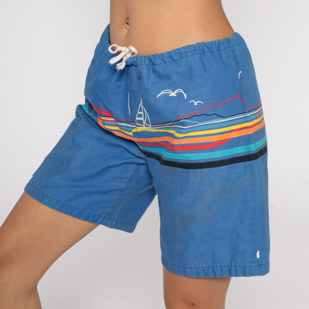 Tropical Beach Shorts 80s Nautical Shorts Swim Trunks Sailboat Surfer ...