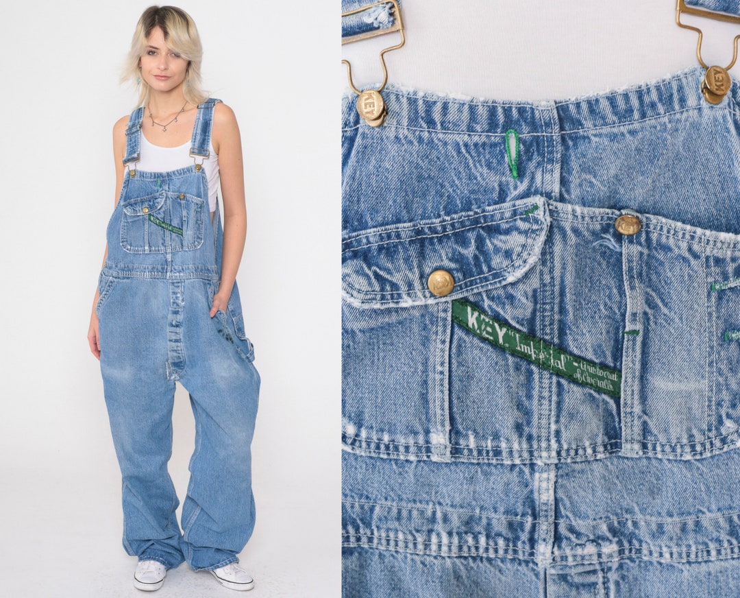 Key Overalls 90s Distressed Denim Workwear Jean Dungarees KEY IMPERIAL ...