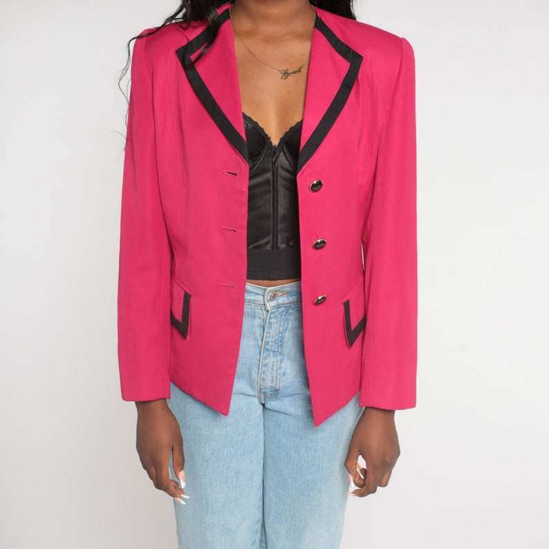 Hot Pink Blazer 90s Button up Jacket Black Trim Retro Formal - Etsy