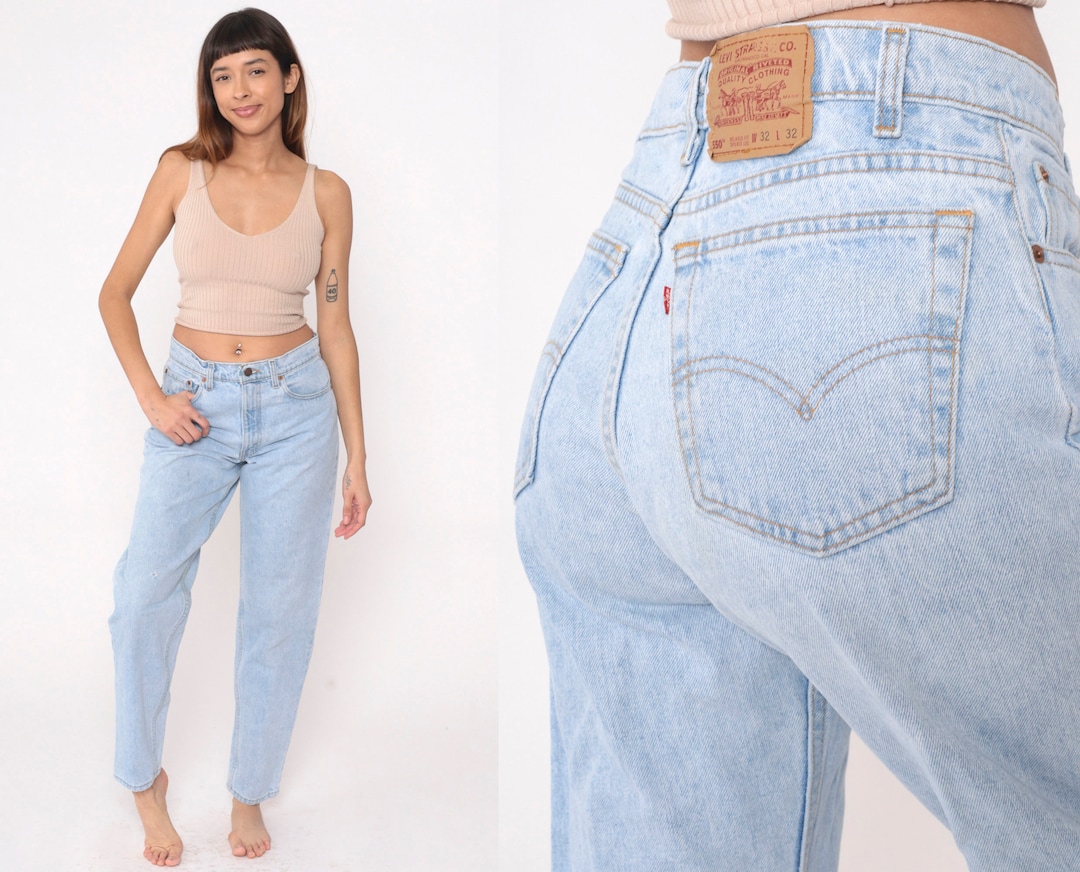 Levis 550 Jeans 90s Relaxed Fit Levi Jeans Tapered Leg Light Wash Blue Denim Pants Retro Levi ...