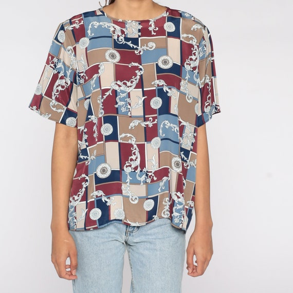 Geometric Blouse 90s Baroque Color Block Print Shirt … - Gem