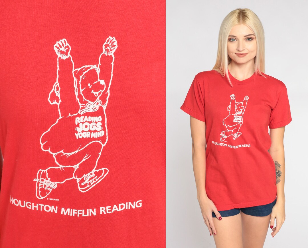 Reading T-shirt 80s Houghton Mifflin Shirt Jogs Your Mind Graphic Tee ...