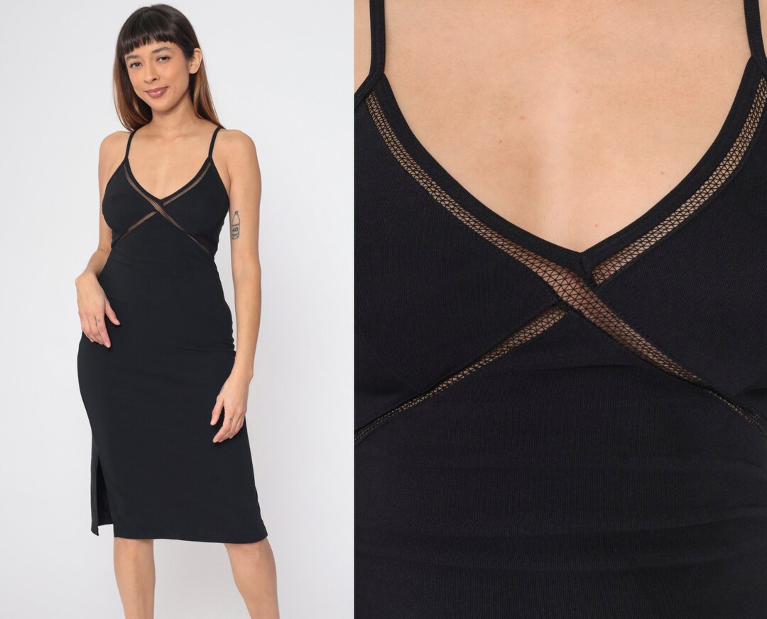 Y2K Black Party Dress Cutout Going Out Dress V Neck Bodycon Midi Cut ...