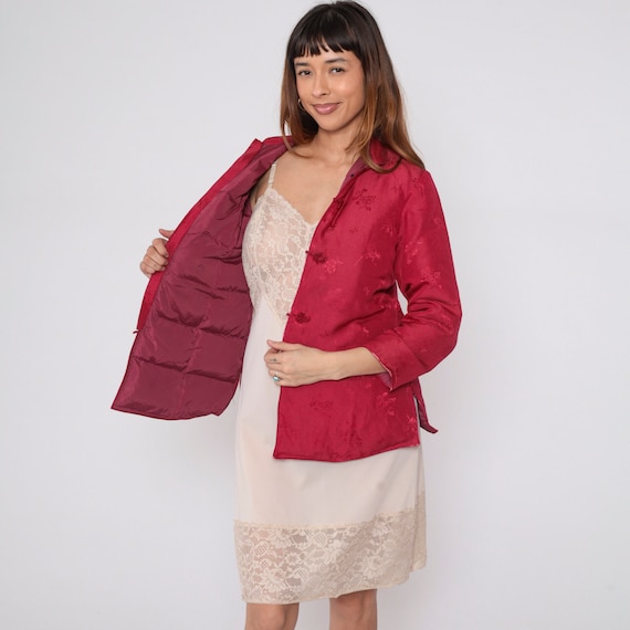 Asian Inspired Jacket 80s Red Floral Chinese Knot But… - Gem