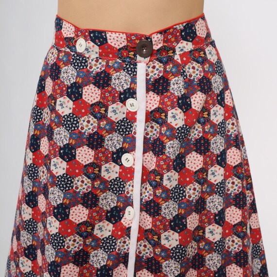 70s Patchwork Skirt Quilted Red White Blue Floral Pri… - Gem