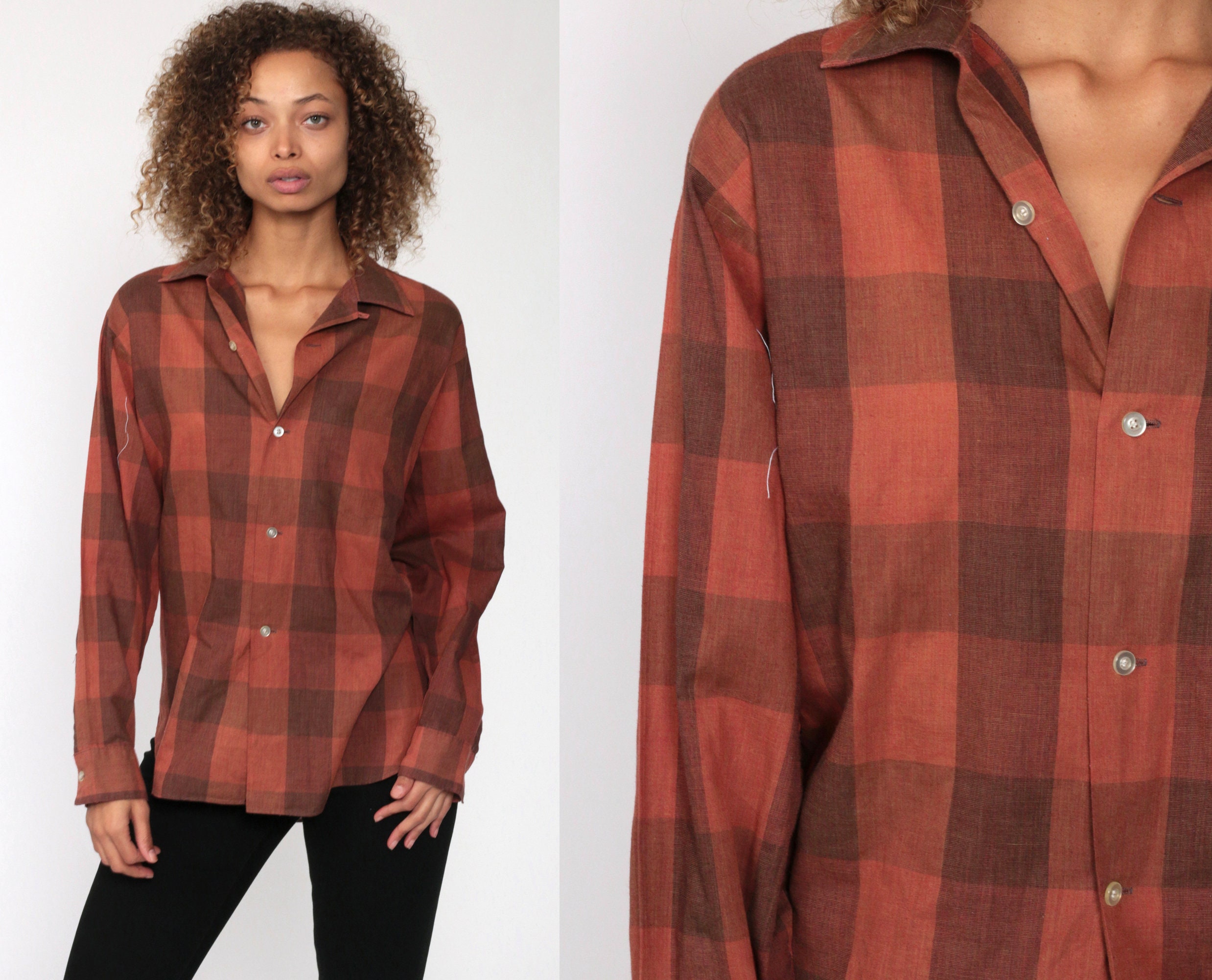 Orange Plaid Shirt Womens