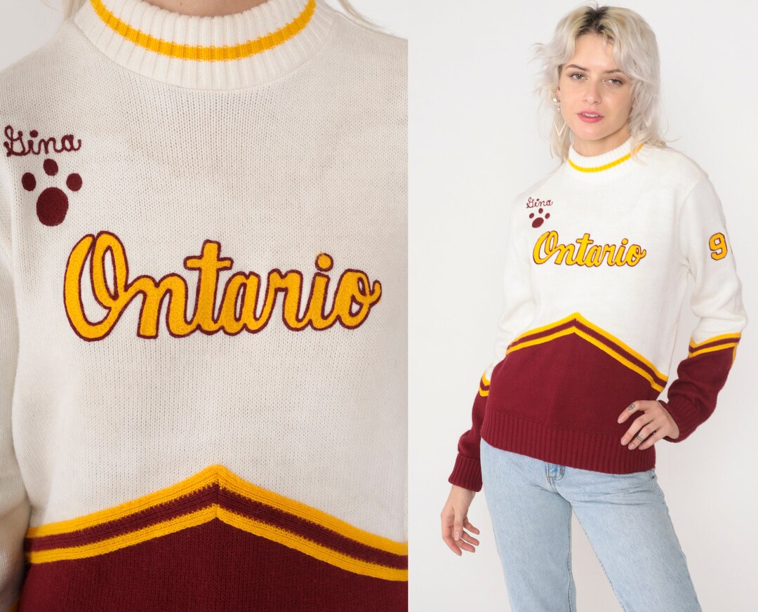Vintage Cheer Sweater 90s Cheerleader Shirt Ontario 91 Gina Name Knit ...