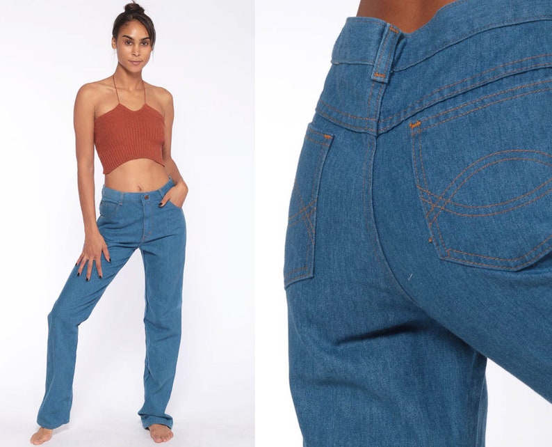 70s High Waisted Jeans -- 70s Denim Pants Straight Leg Jeans Hippie ...