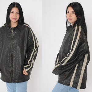 Y2K Black Leather Jacket Steve & Barry's Striped Motorcycle Jacket ...