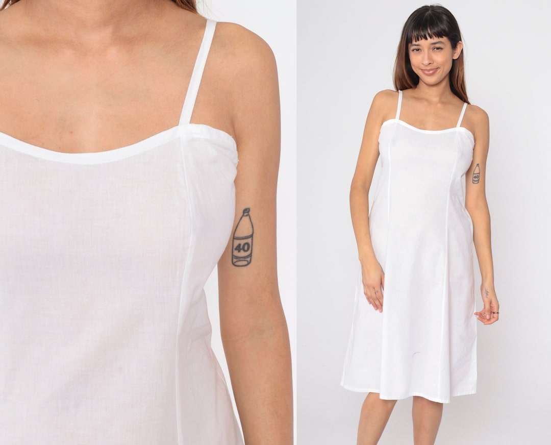 80s Sun Dress White Spaghetti Strap Sundress Midi Boho Vintage Summer ...