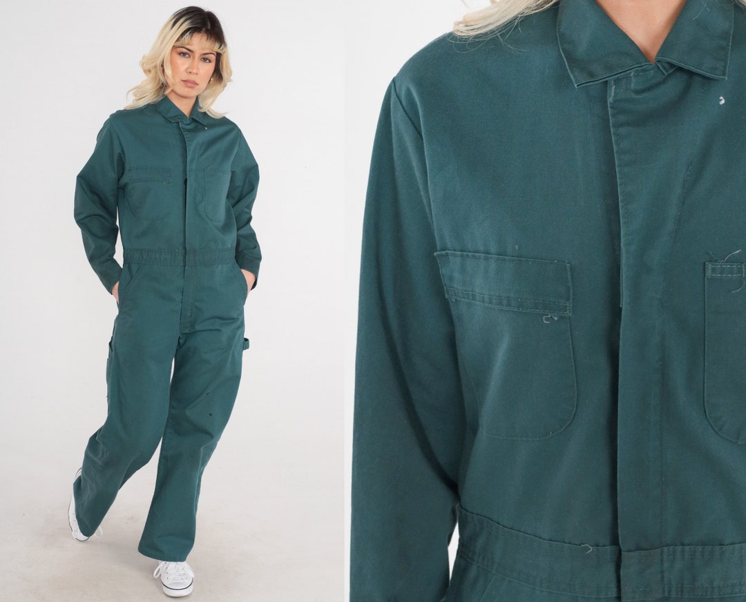 Green Boiler Suit 80s Coveralls Long Sleeve Jumpsuit Pants Workwear ...