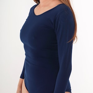 Navy Blue Bodysuit Top 80s Danskin Leotard T-shirt Scoop Neck Tight ...