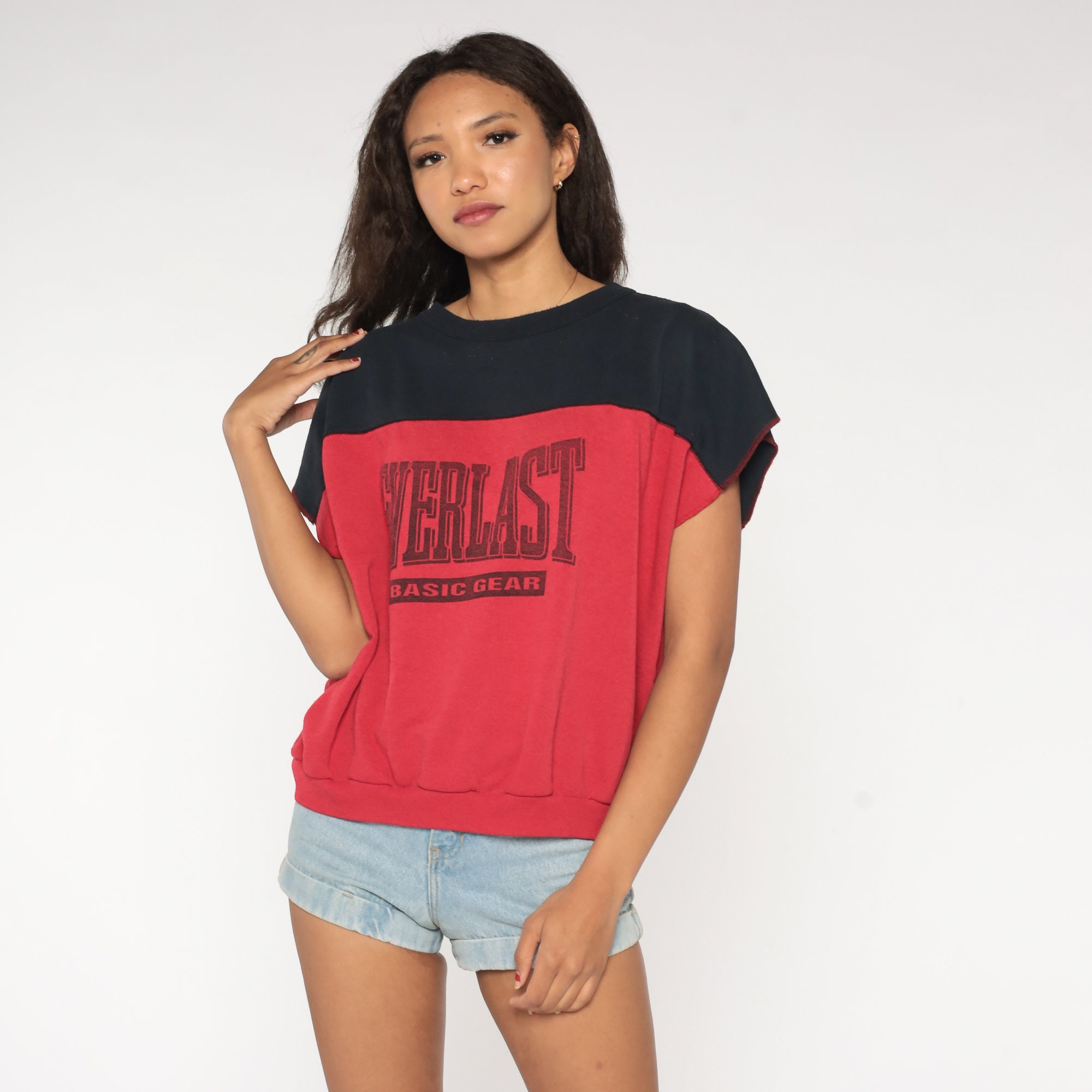 90s Everlast Shirt Color Block Short Sleeve Sweatshirt Red - Etsy