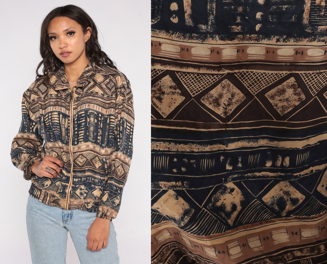 90s Windbreaker Silk Geometric Jacket Zip up Jacket Warmup Retro ...