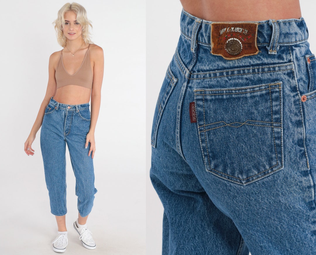 80s Capri Jeans Retro Denim Pants Ankle Jean Cropped High Waisted Blue ...