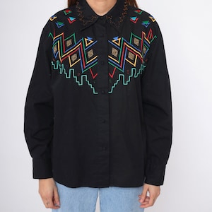 90s Beaded Southwest Shirt Black Embroidered Blouse Aztec Western ...