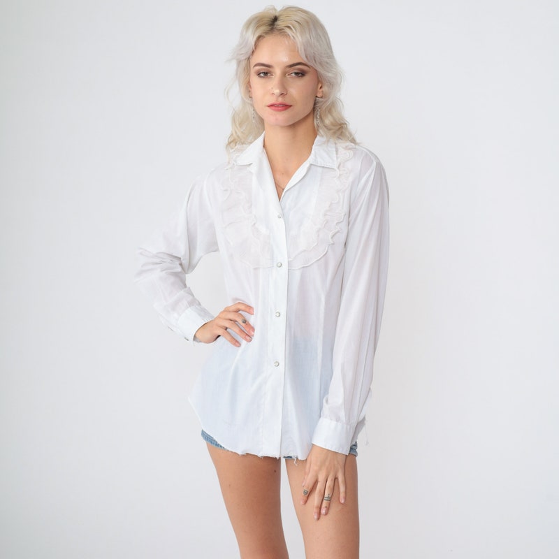 White Ruffle Blouse - Etsy