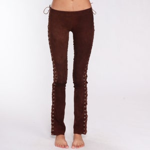 Suede Leather Pants 00s Lace up Brown Leather Trousers Sexy Low Rise ...