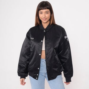 AMVETS Bomber Jacket 90s Black Satin Jacket Carol Retro Uniform Buffalo ...