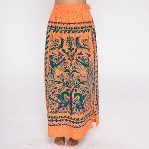 Tree of Life Skirt Y2K Boho Maxi Skirt Orange Floral Bird Print Long ...