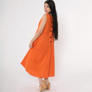 Vintage Orange Sleeveless Midi Dress 80s Button Back Fit and Flare A ...