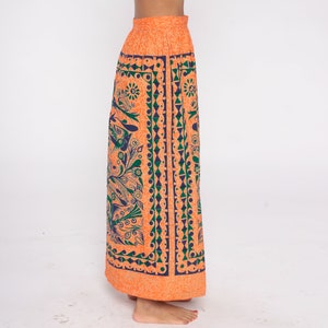 Tree of Life Skirt Y2K Boho Maxi Skirt Orange Floral Bird Print Long ...
