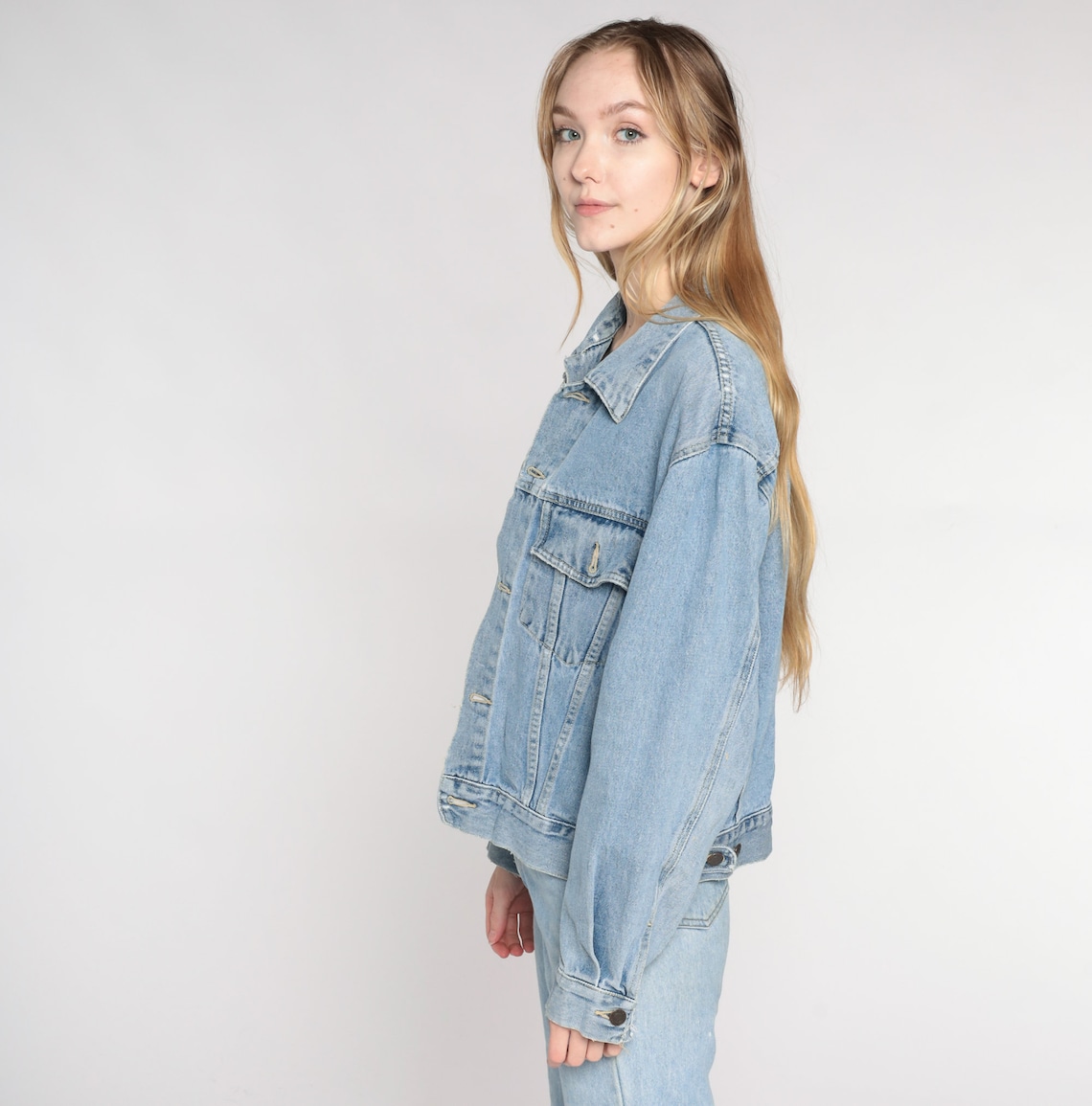 Y2K Denim Jacket Button up Jean Jacket Retro Basic Biker Trucker ...
