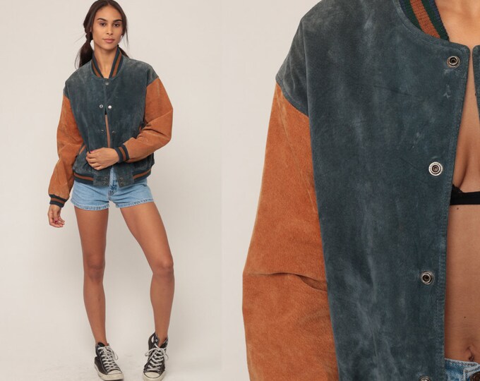 Suede Leather Jacket Varsity Jacket 80s Baseball Coat Bomber - Etsy