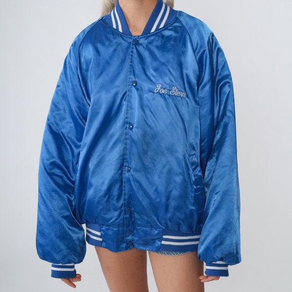 Blue Satin Bomber Jacket 90s The Bicycle Source Jacke… - Gem