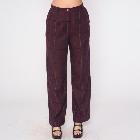 Purple Checkered Pants 80s Trousers High Waisted Stra… - Gem