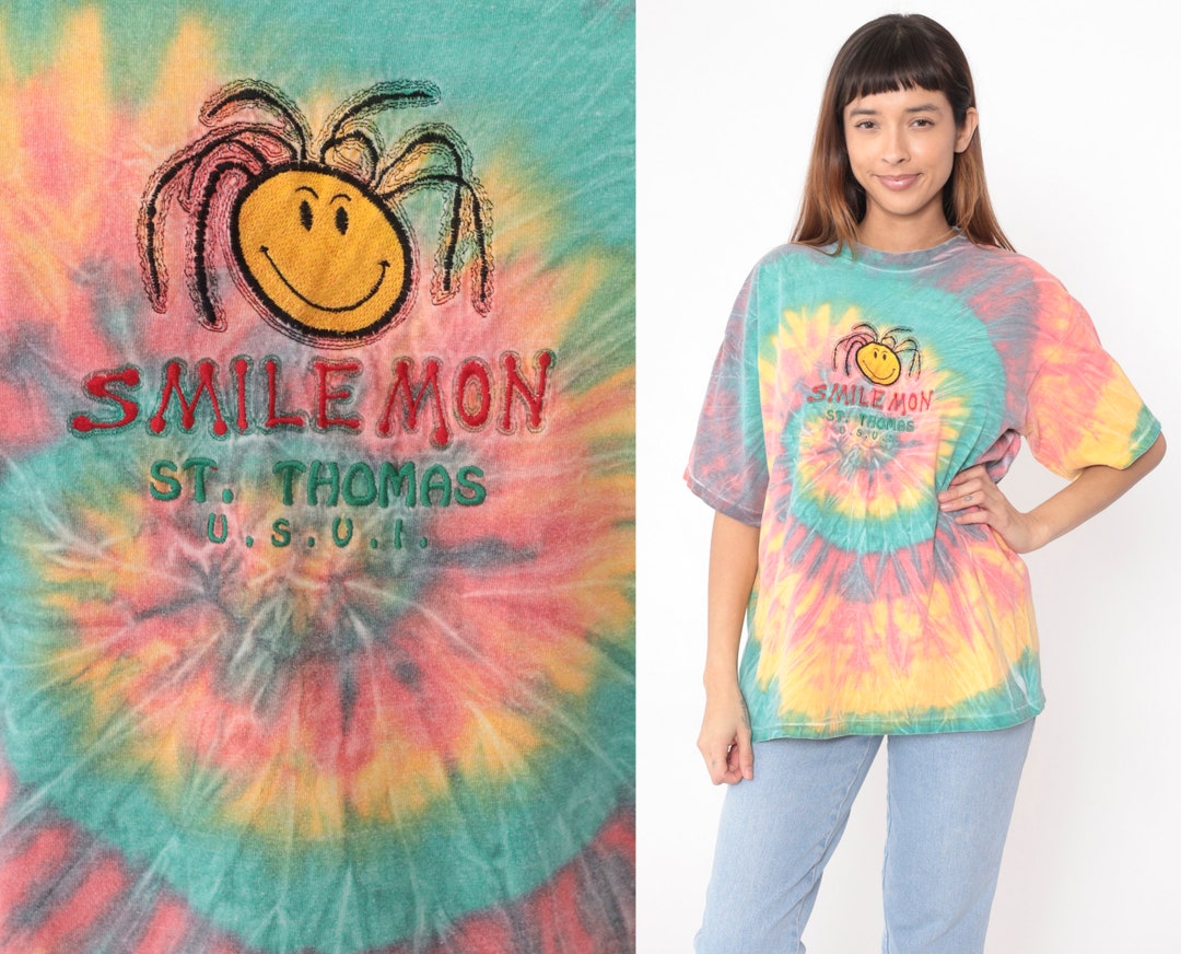 00s St Thomas Shirt Tie Dye Smile Mon Virgin Islands T Shirt Happy Face ...