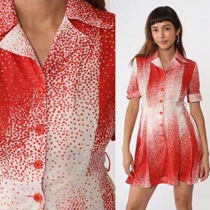 70s Mod Mini Dress Red White Polka Dot Dress Confetti Print High ...